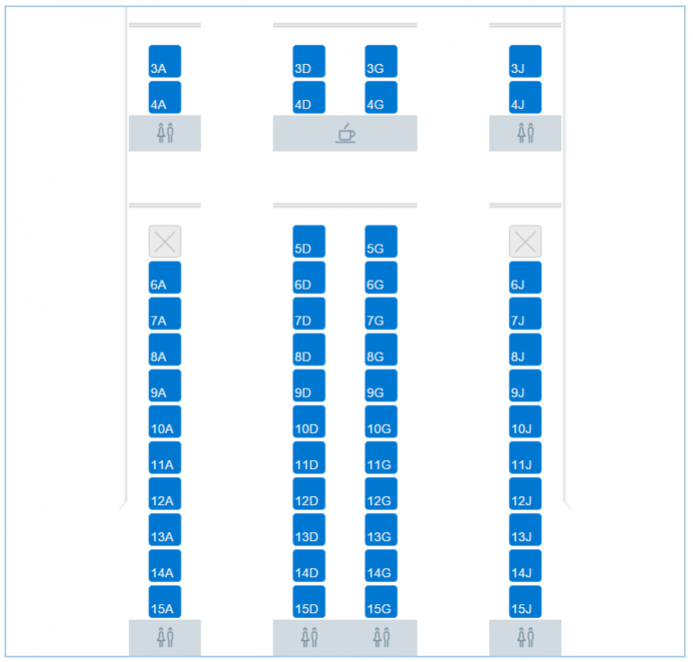 A screenshot of the business class seat map on American Flight 73 for ...