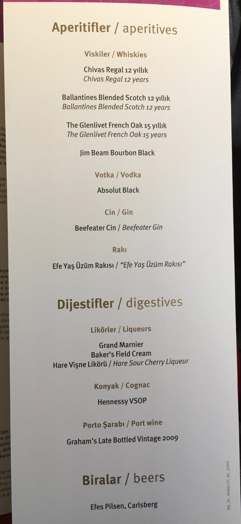 Liquor Menu : AirlineReporter